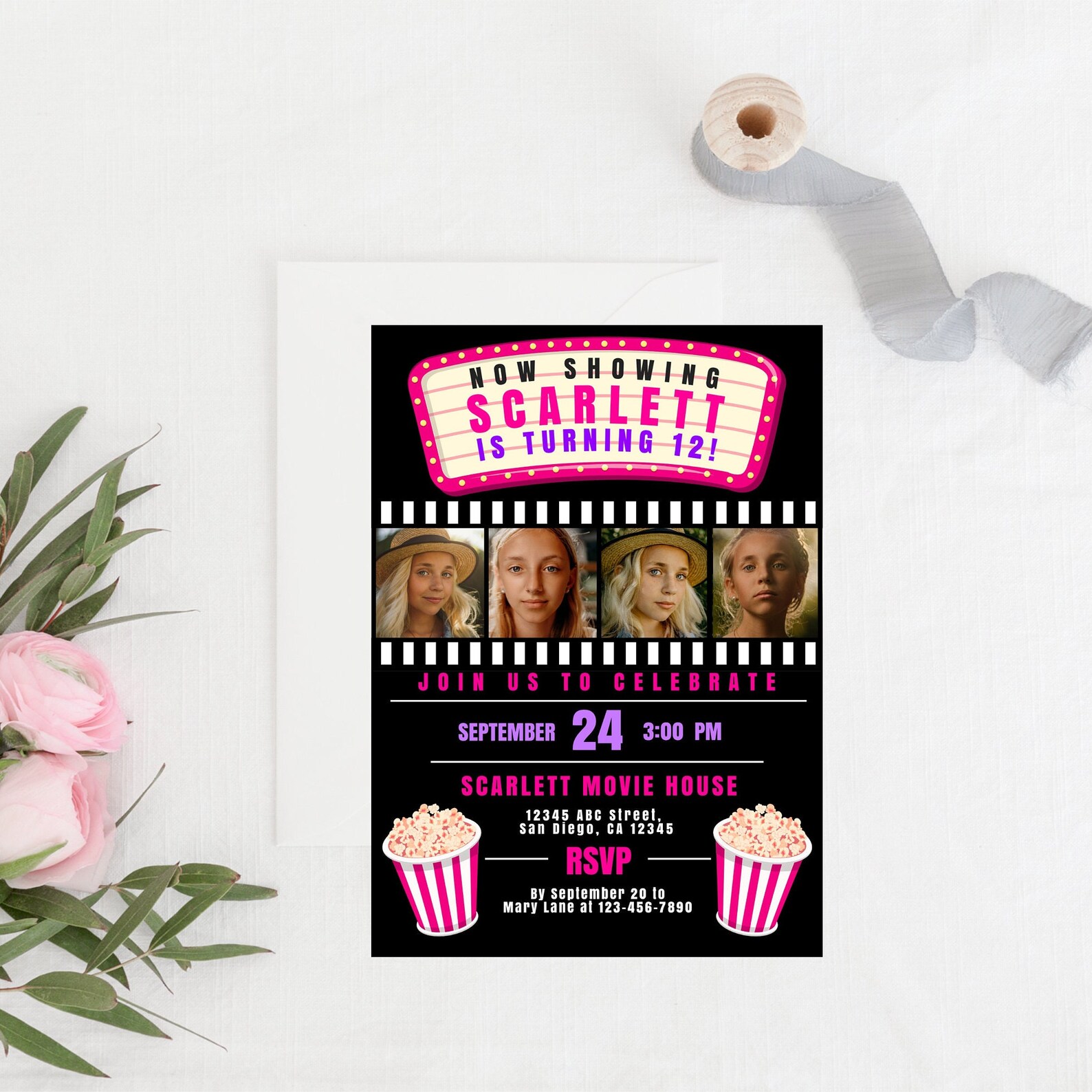 Editable Movie Birthday Party Invitation With Photo Picture - Etsy