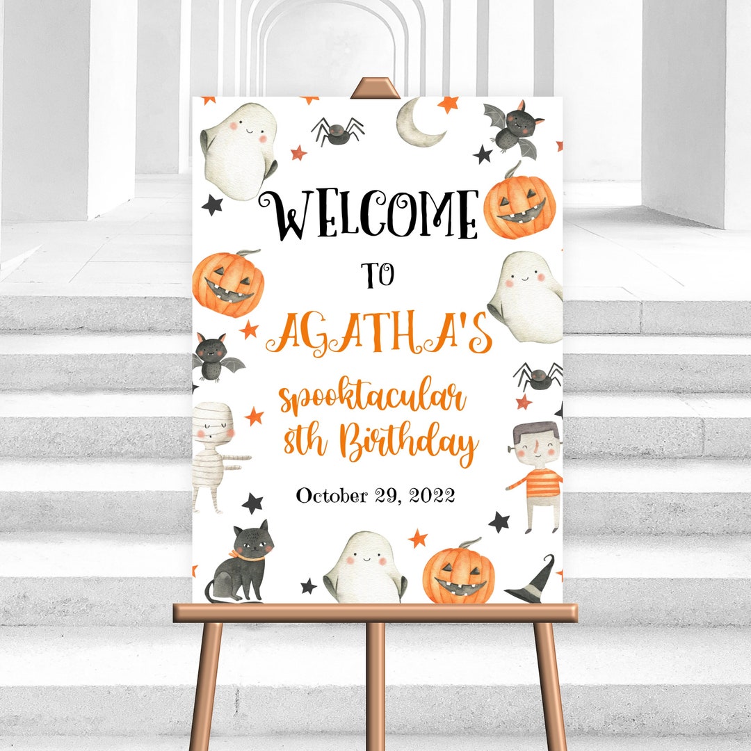 Editable Halloween Welcome Sign Orange Fall Birthday Party Sign Decor ...