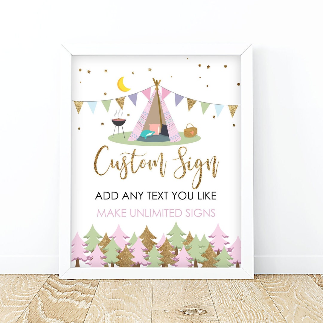 Editable Glamping Custom Sign PRINTABLE Pink Girl Green Birthday Decor ...