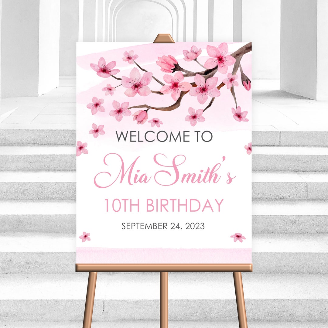 Editable Cherry Blossom Welcome Sign Birthday Party Baby Shower Welcome ...