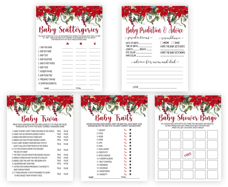 Christmas Baby Shower Games Bundle Package Christmas Theme - Etsy