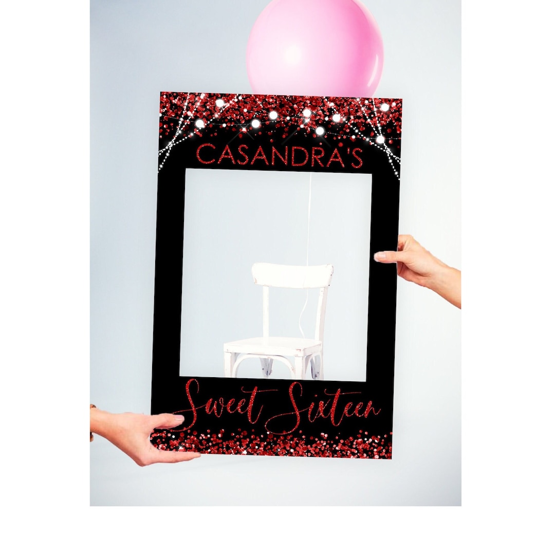 Editable Red Black Photo Booth Frame Sweet Sixteen Red Glitter Black ...