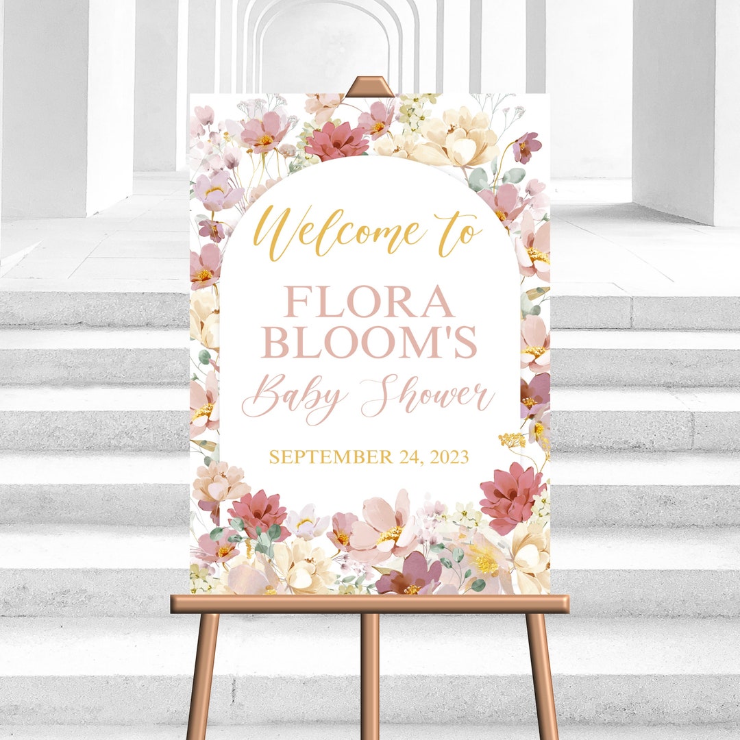 Editable Baby in Bloom Baby Shower Welcome Sign Dusty Red - Etsy