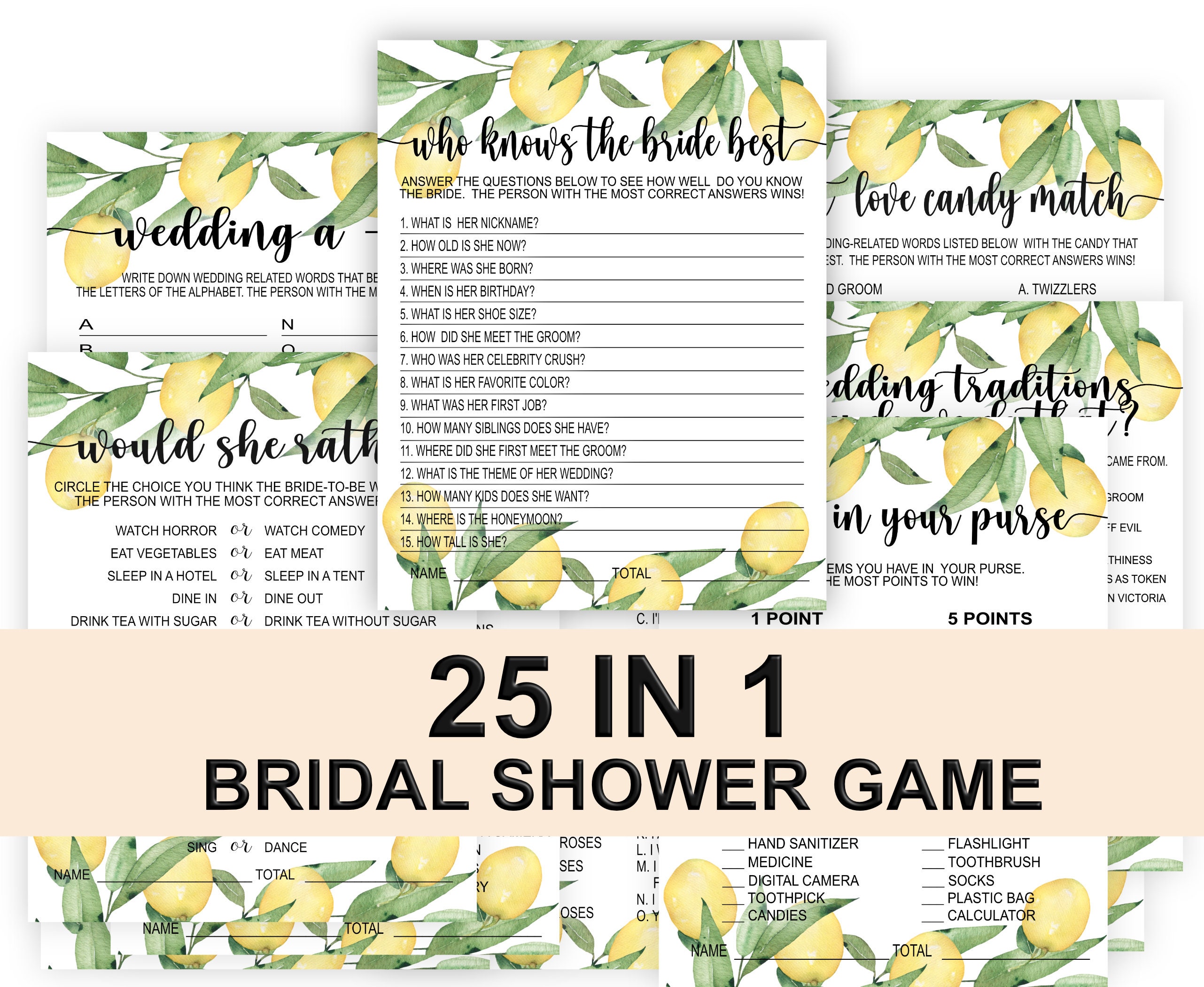 Lemon Bridal Shower Game Lemon Theme Bridal Shower Game Set - Etsy