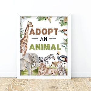 Adopt an Animal Sign Table Decor Birthday Party Sign Baby Shower ...