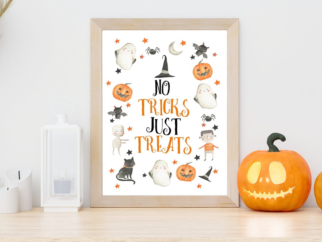 Halloween No Tricks Just Treats Sign Table Decor Ghost Party Sign Ghost ...