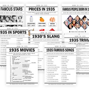 Born in 1935 Birthday Game, Birthday Games Bundle 1935 Games, 1935 ...