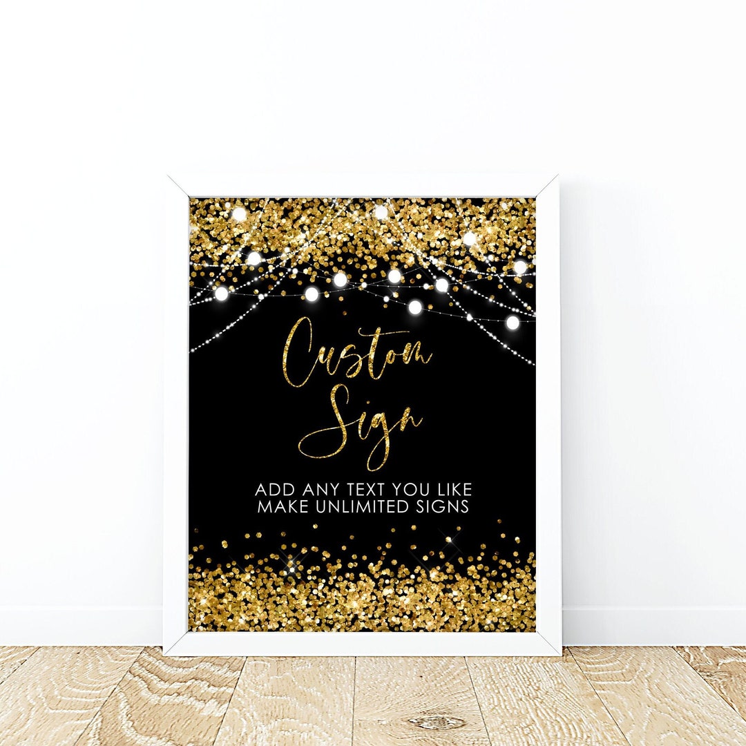Editable Gold Glitter Black Custom Sign PRINTABLE Gold Baby Shower ...