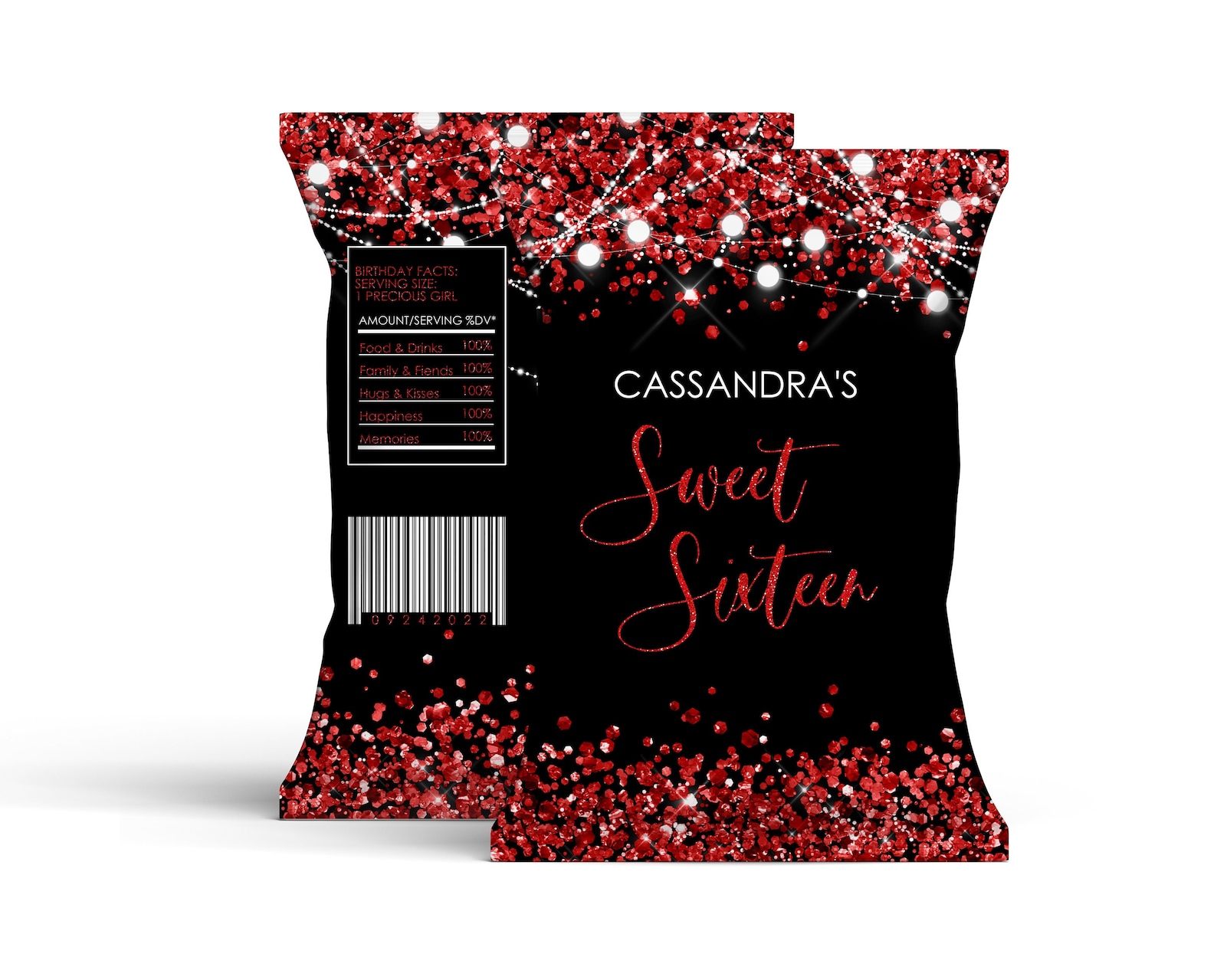 Editable Red Black Chip Bag Label PRINTABLE Red Glitter Black White ...