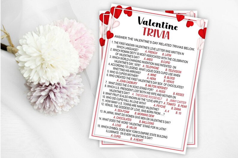 Valentine's Day Trivia Game, Trivia Game, Valentine's Day Trivia, Fun ...