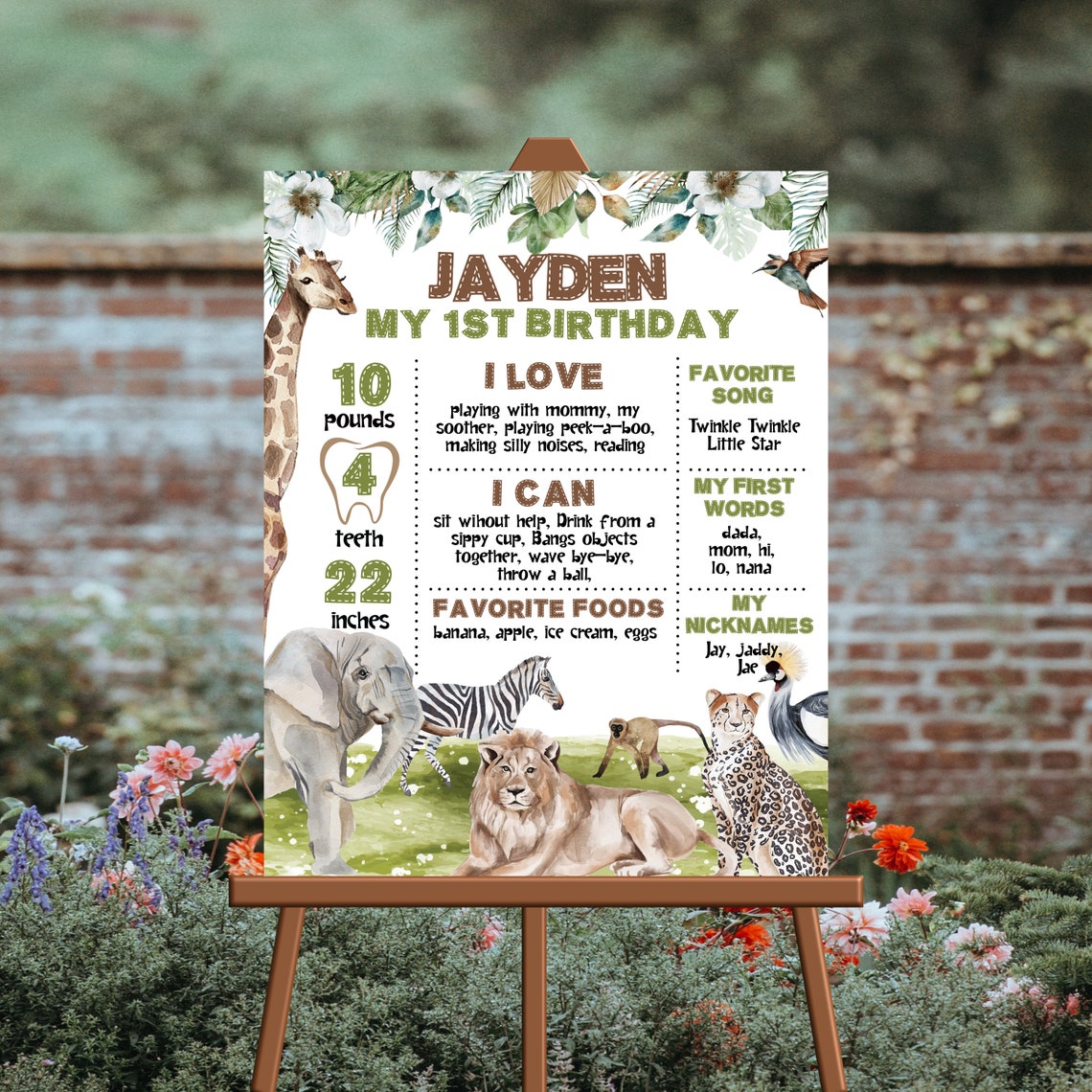 Editable Jungle Birthday Milestones Sign Jungle Animals Birthday Wild ...