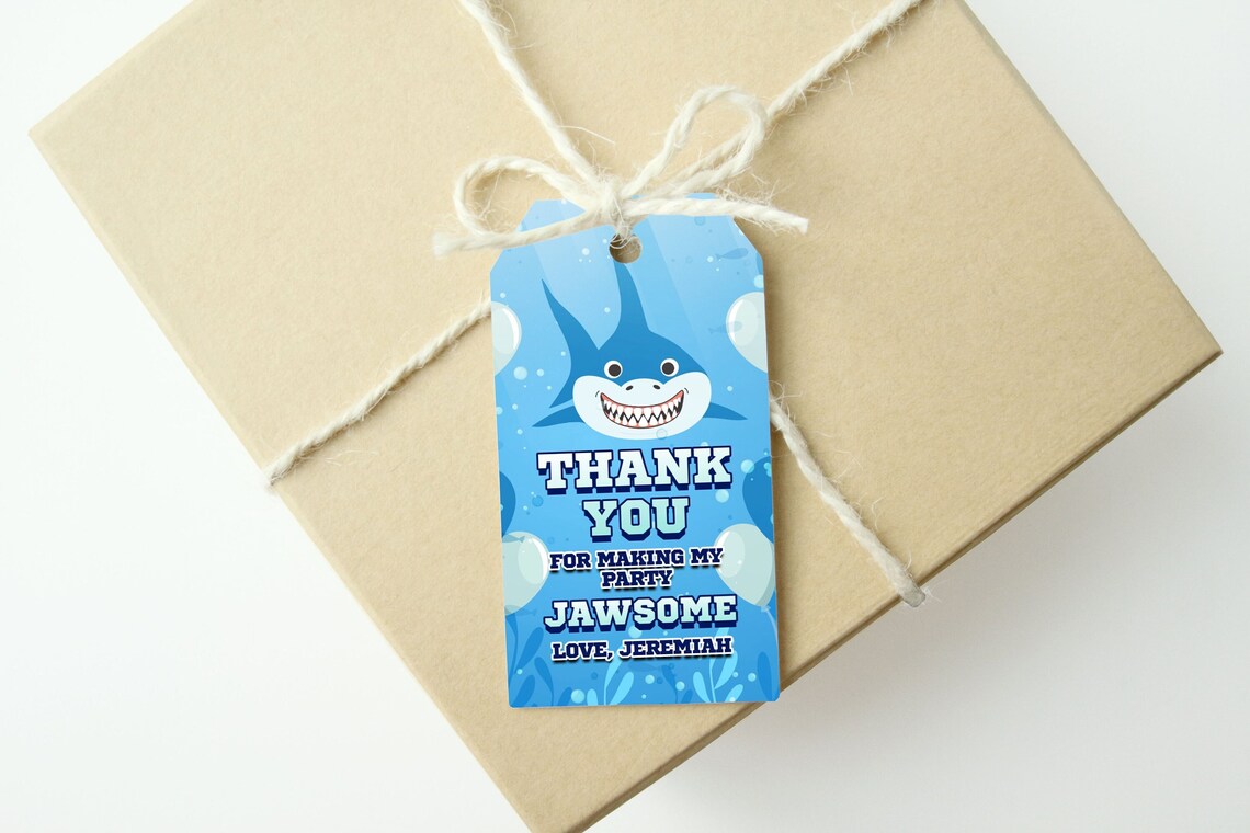 Editable Shark Birthday Thank You Favor Tags Treat Thank You - Etsy