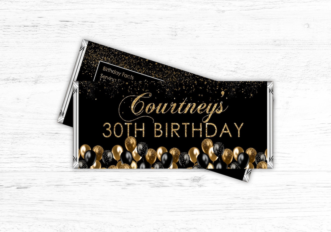 Editable Gold Black Balloon Candy Bar Wrapper Label Balloons Favor ...