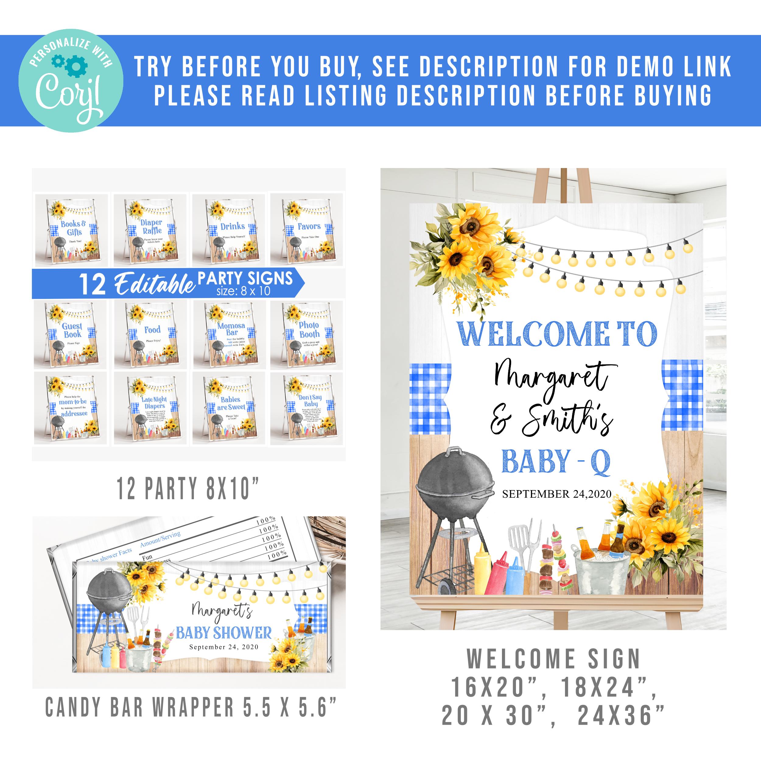 Editable BBQ Baby Shower Invitation Bundle, Boy Coed Baby-q Blue ...