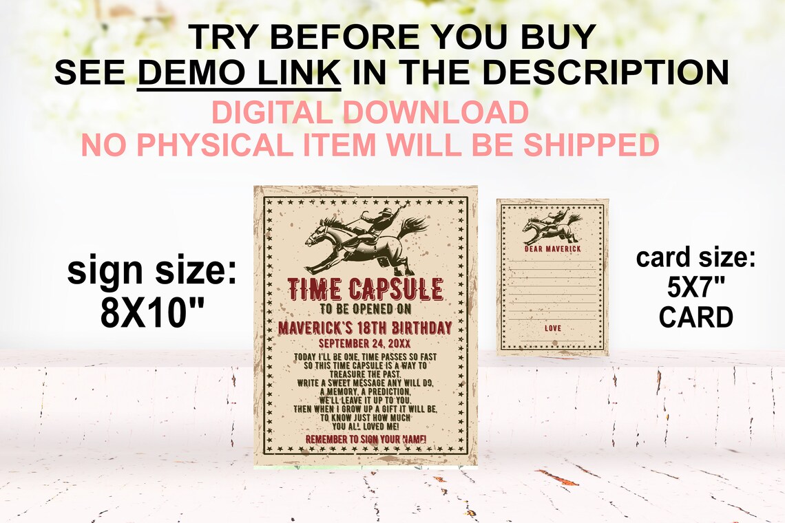 Editable Rodeo Time Capsule Sign Note Card Rodeo Cowboy Time - Etsy