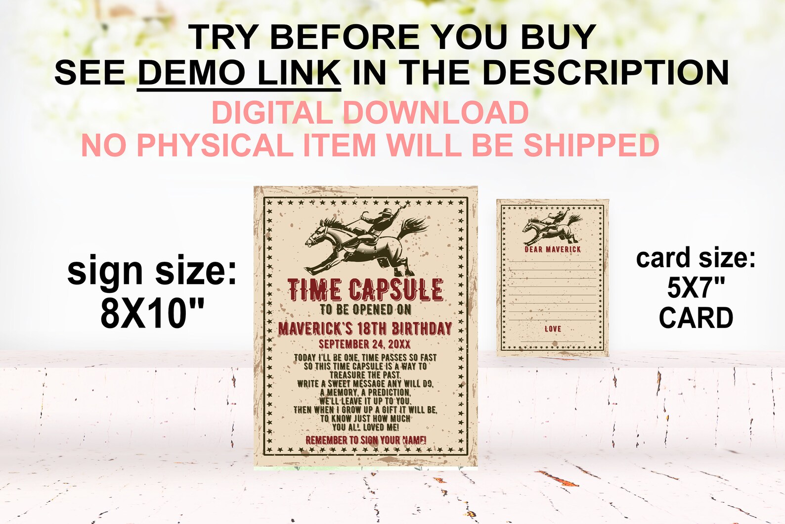 Editable Rodeo Time Capsule Sign Note Card Rodeo Cowboy Time Capsule ...