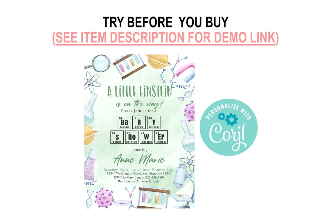 Science Baby Shower Invitation: Green Laboratory Theme (editable Corjl ...