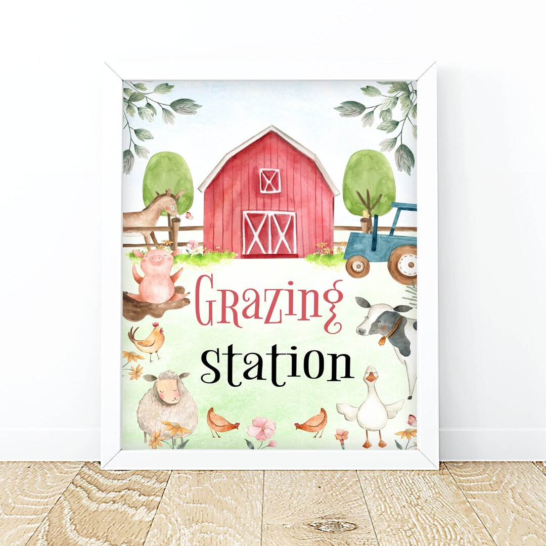 Food Party Sign Grazing Station Farm Animals Barnyard Snacks Station ...