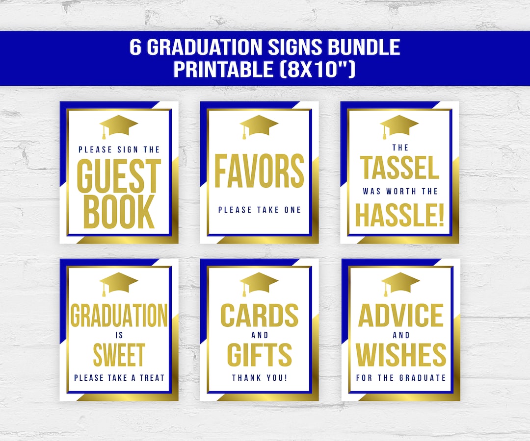 Blue and Gold Graduation Sign Bundle Printable Digital Download ...
