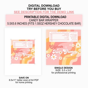 Editable Two Groovy Chocolate Bar Wrapper Label Daisy Orange Boho Retro ...