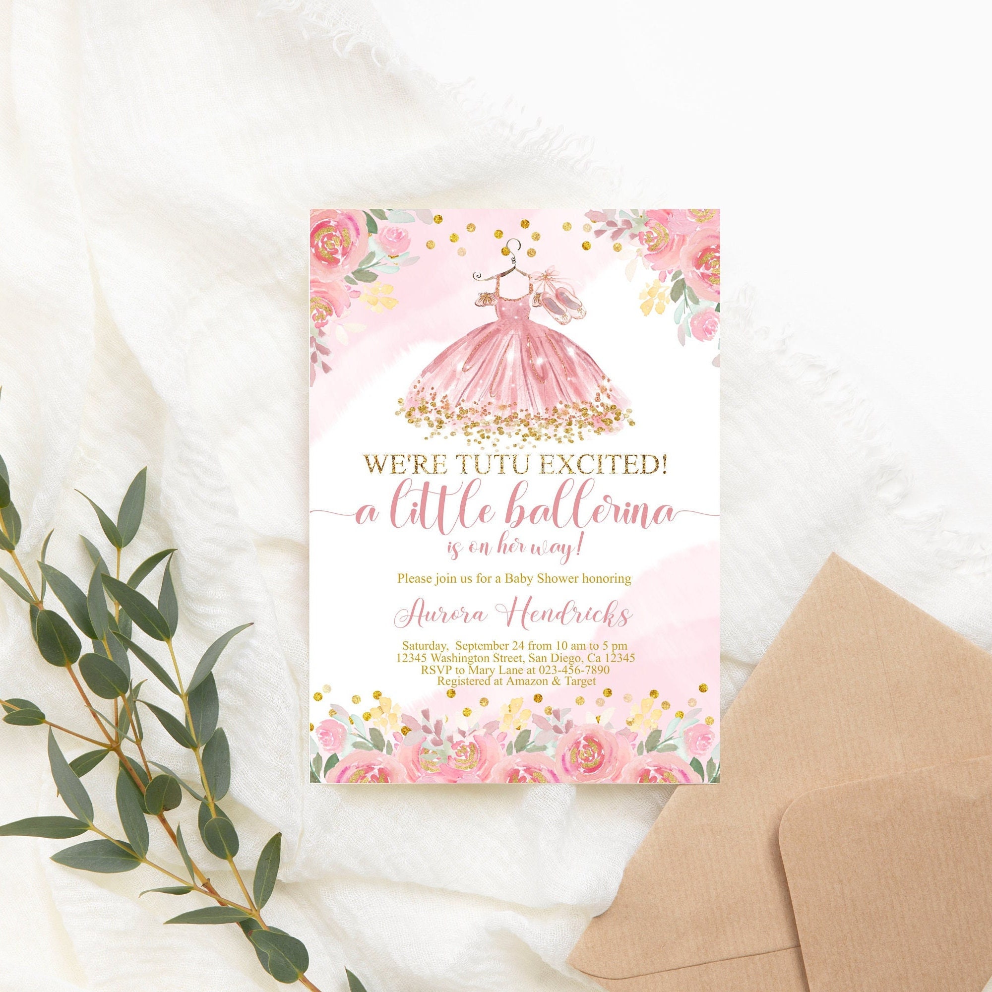 Editable Tutu Baby Shower Invitation Ballerina Tutu Pink Girl Baby ...