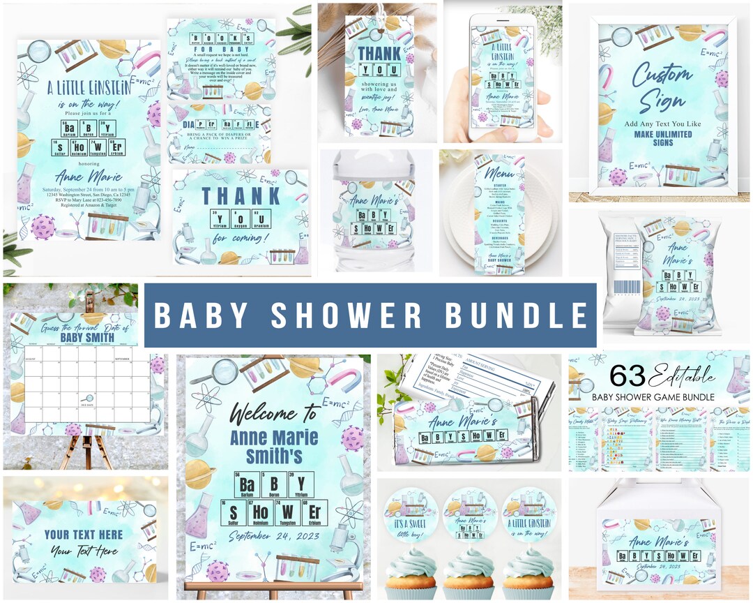 Editable Science Baby Shower Invitation Bundle Template Baby Shower ...