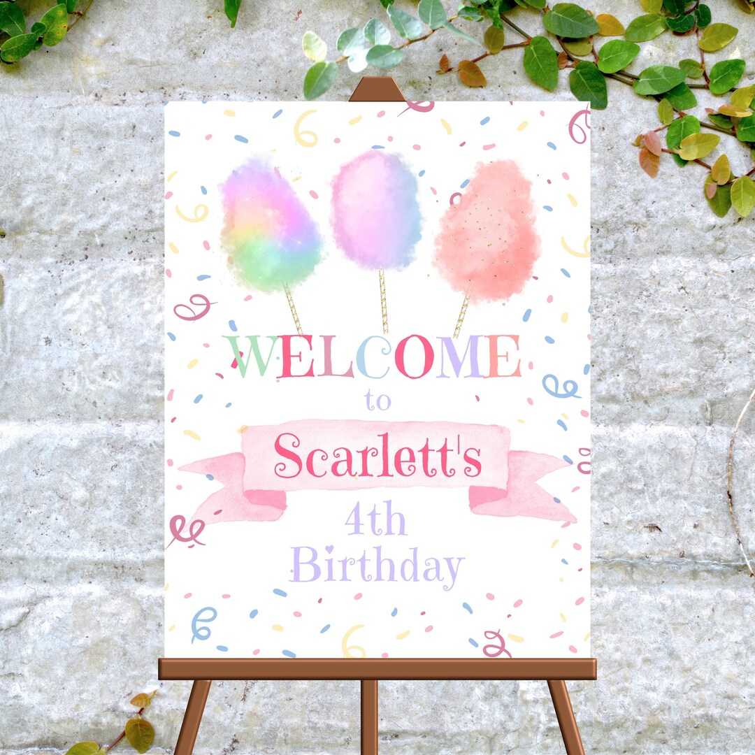 Editable Cotton Candy Welcome Sign Party Cotton Candy Birthday Party ...