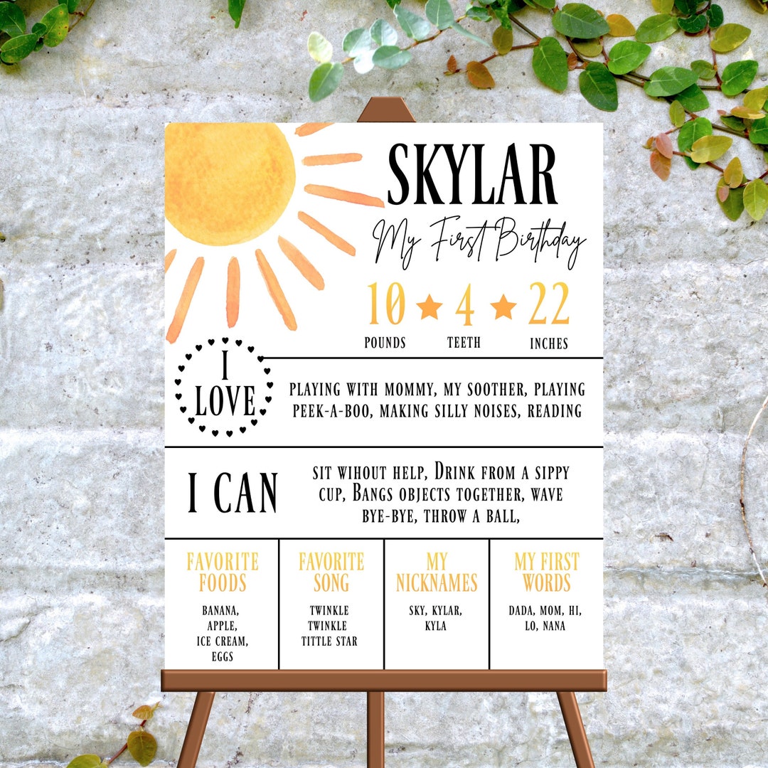 Editable Sun Birthday Milestones Sign Sunshine First Birthday Milestone ...