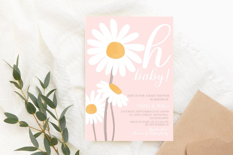 Editable Daisy Baby Shower Invitation, Floral Boho Invite, Daisy Baby ...