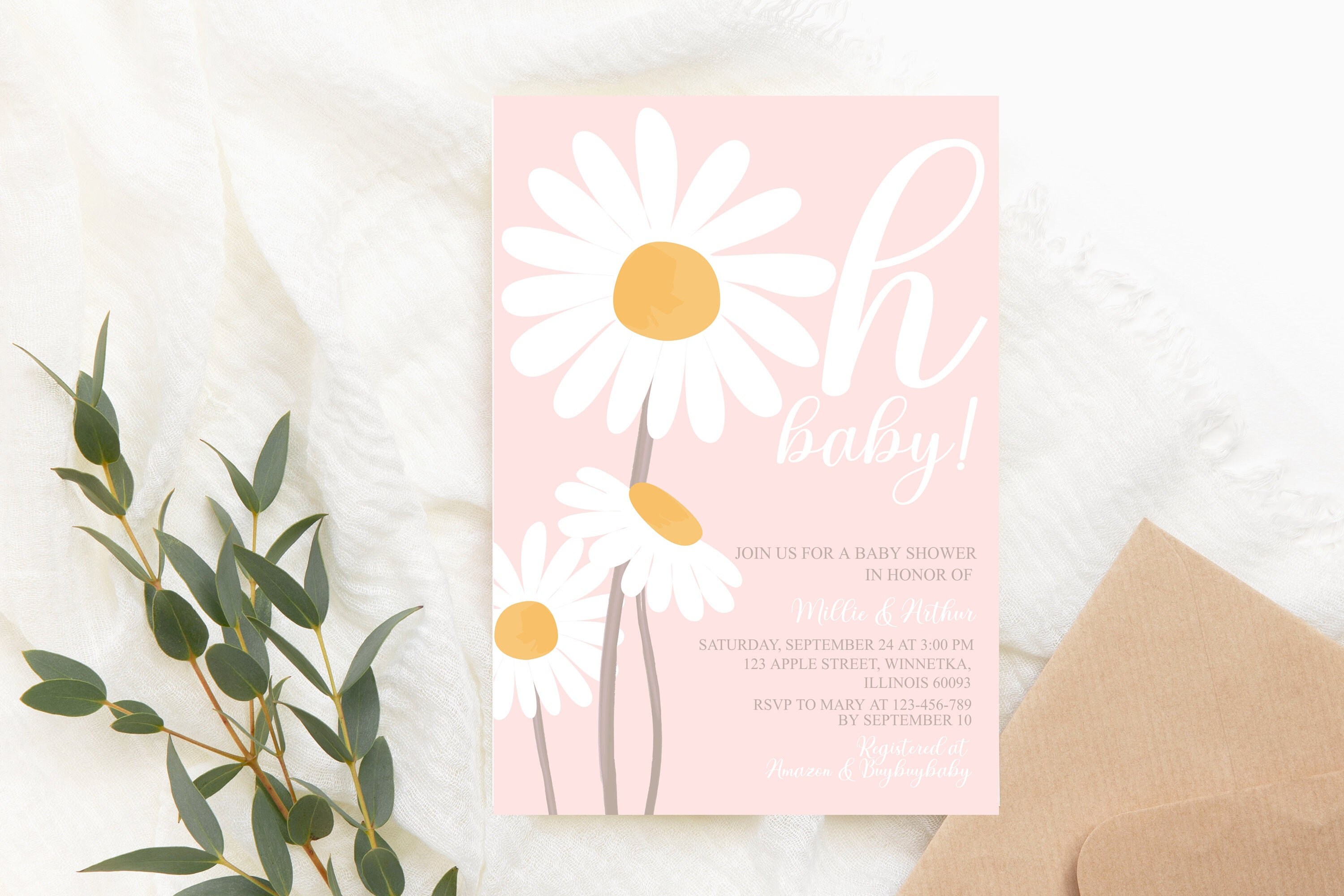 Editable Daisy Baby Shower Invitation, Floral Boho Invite, Daisy Baby ...