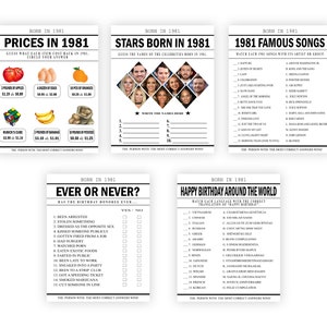 43rd Birthday Party Games Born in 1981 Birthday Games Bundle 1981 ...