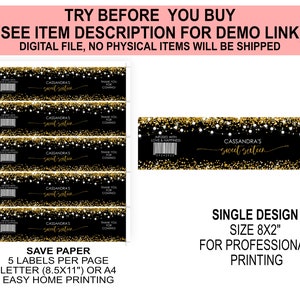 Editable Gold Black Water Bottle Label Birthday Water Bottle Label Gold ...