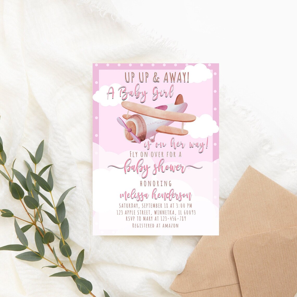 Editable Airplane Baby Shower Invitation PRINTABLE Pink - Etsy