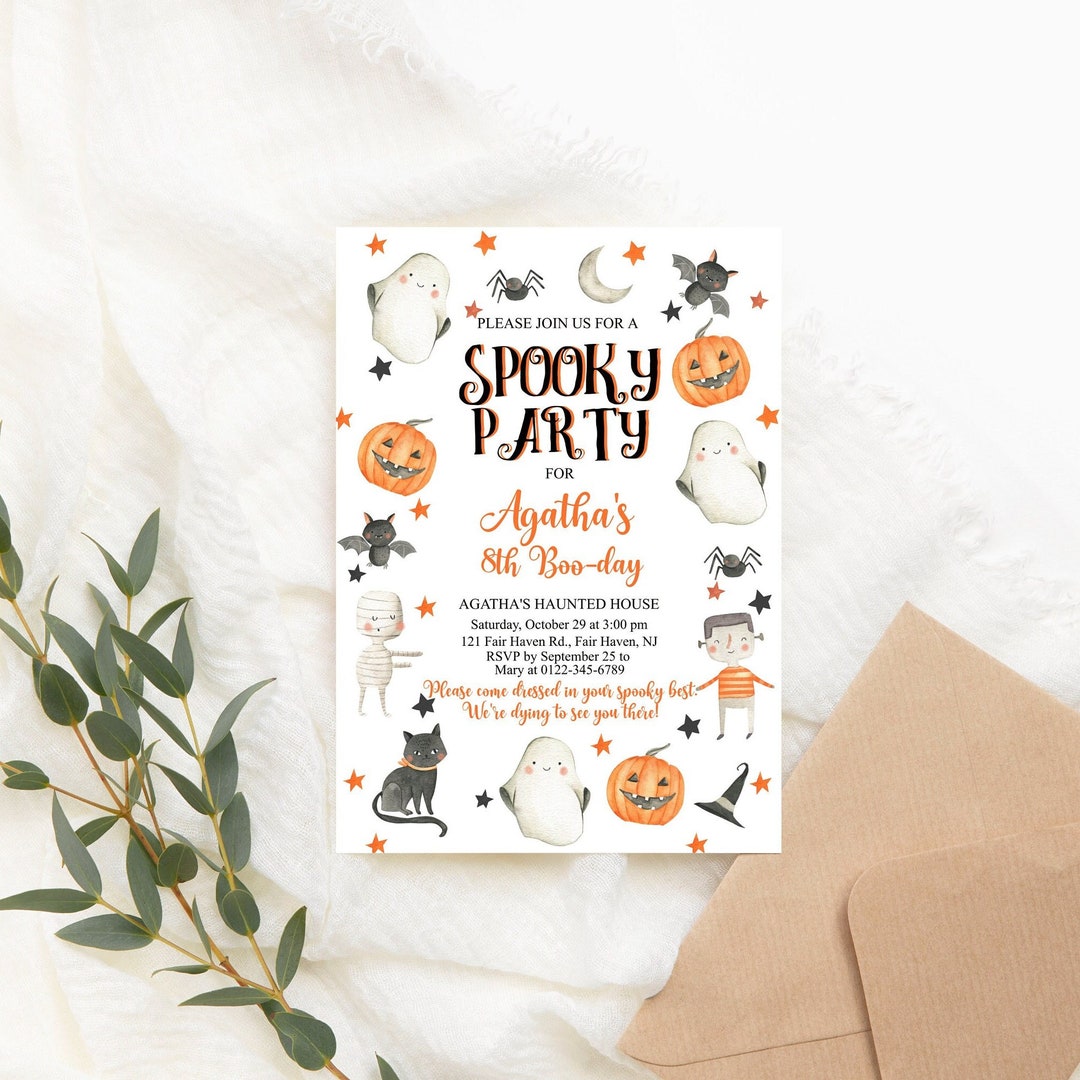Editable Halloween Spooky Party Invitation Birthday Invite Ghost ...