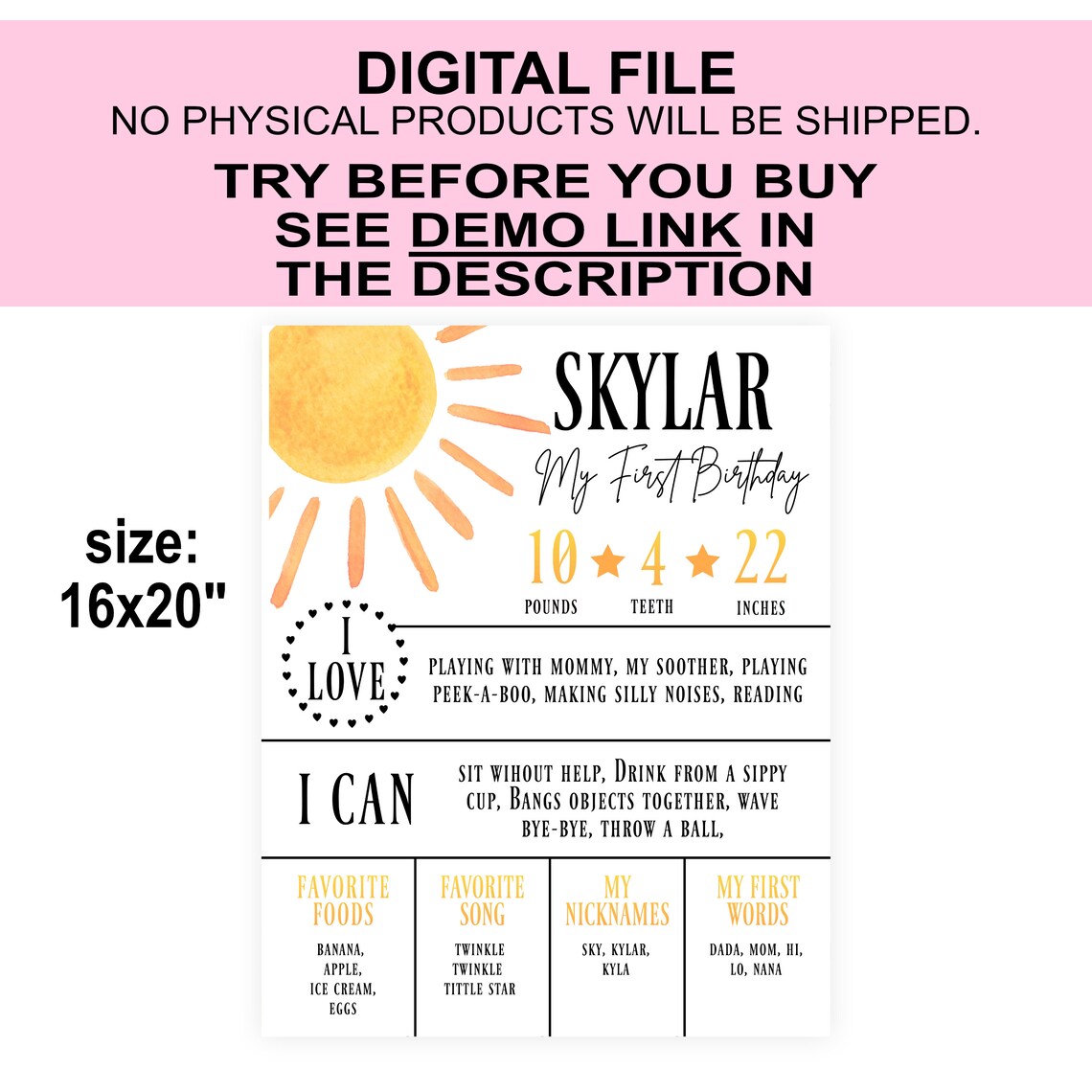 Editable Sun Birthday Milestones Sign Sunshine First Birthday - Etsy