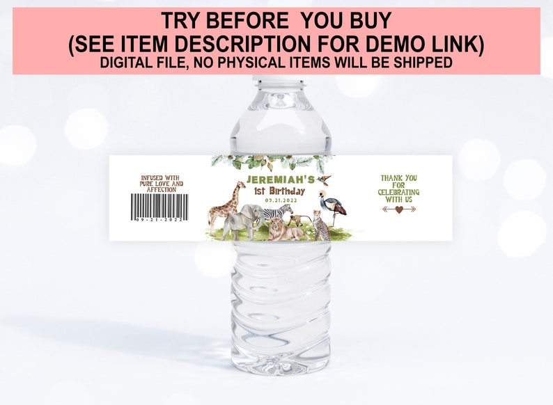 Editable Jungle Animals Water Bottle Label Jungle Water Bottle Label ...