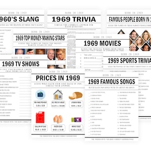 55th Birthday Game Printable Born in 1969 Fun Activities 1969 Trivia ...