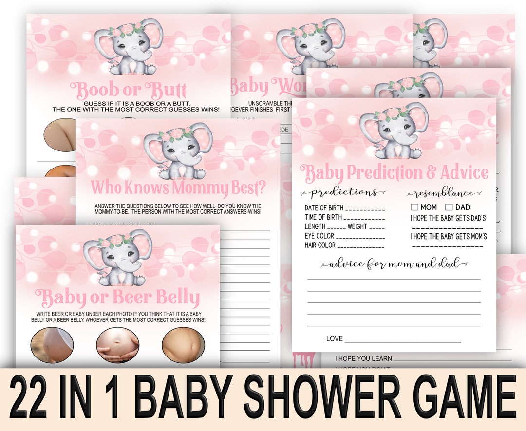 Pink Elephant Theme Baby Shower Game Bundle Pack Pink - Etsy
