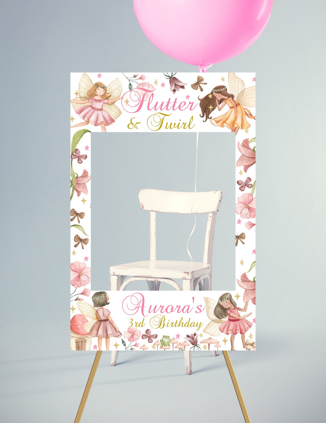 Editable Fairy Photo Booth Frame Birthday Party Girl Photo Prop Pink ...