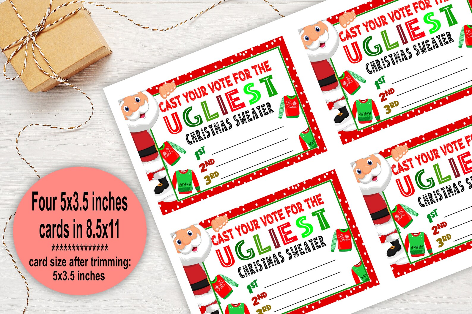 Christmas Ugly Sweater Contest Ballots Voting Cards Ugliest - Etsy