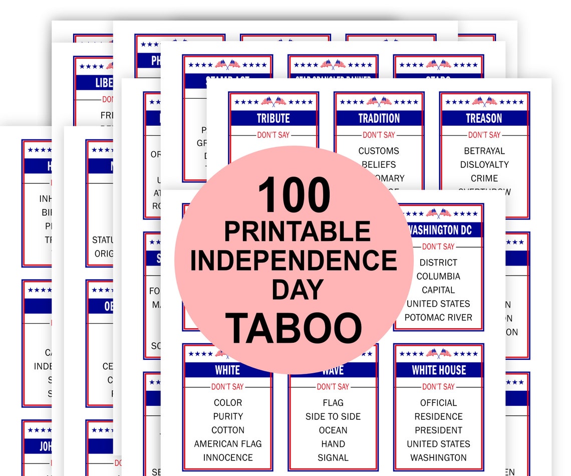 Independence Day Taboo Card Game Group Game Family | Etsy