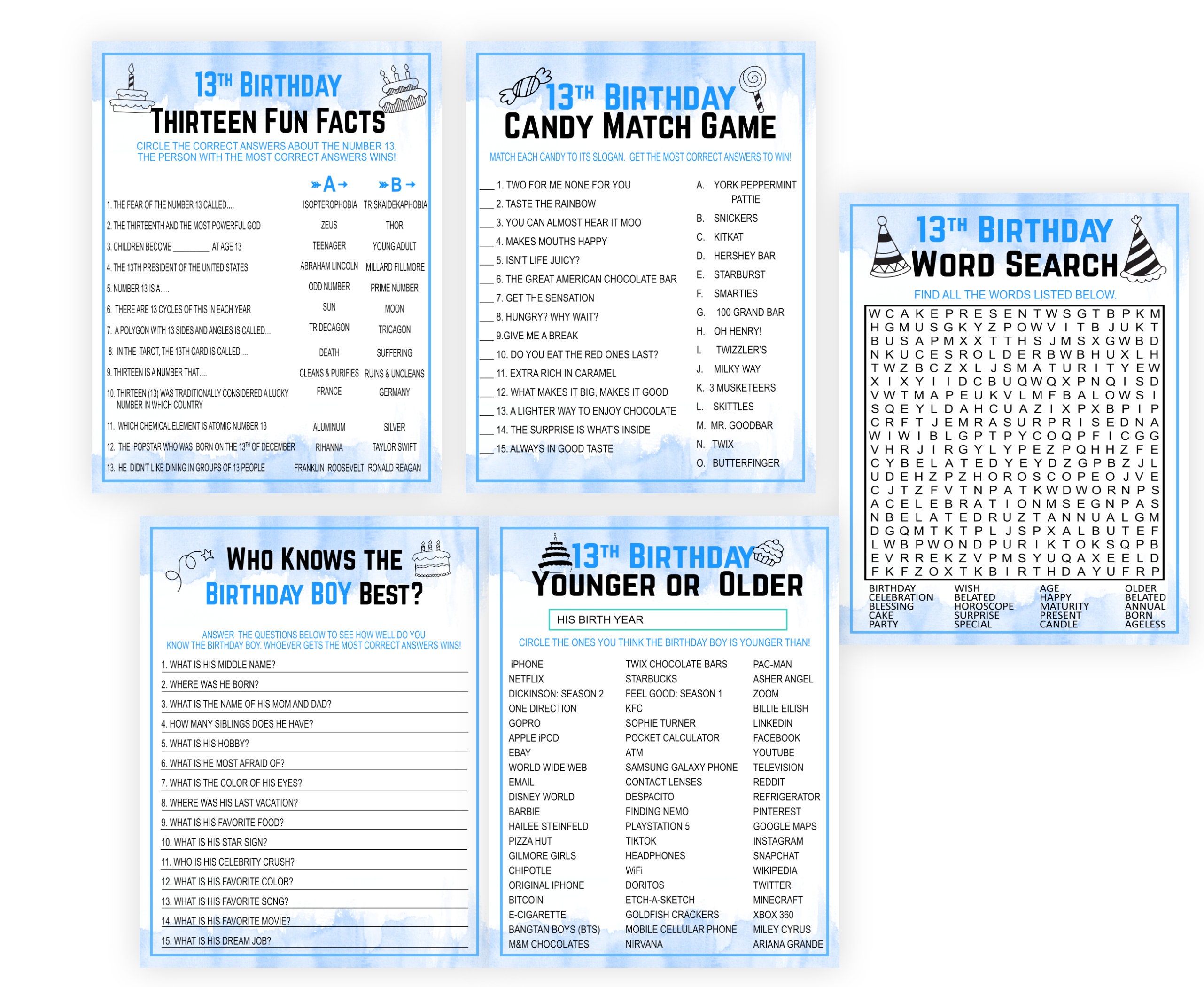 13th Birthday Party Games for Boys Thirteenth Birthday Game - Etsy