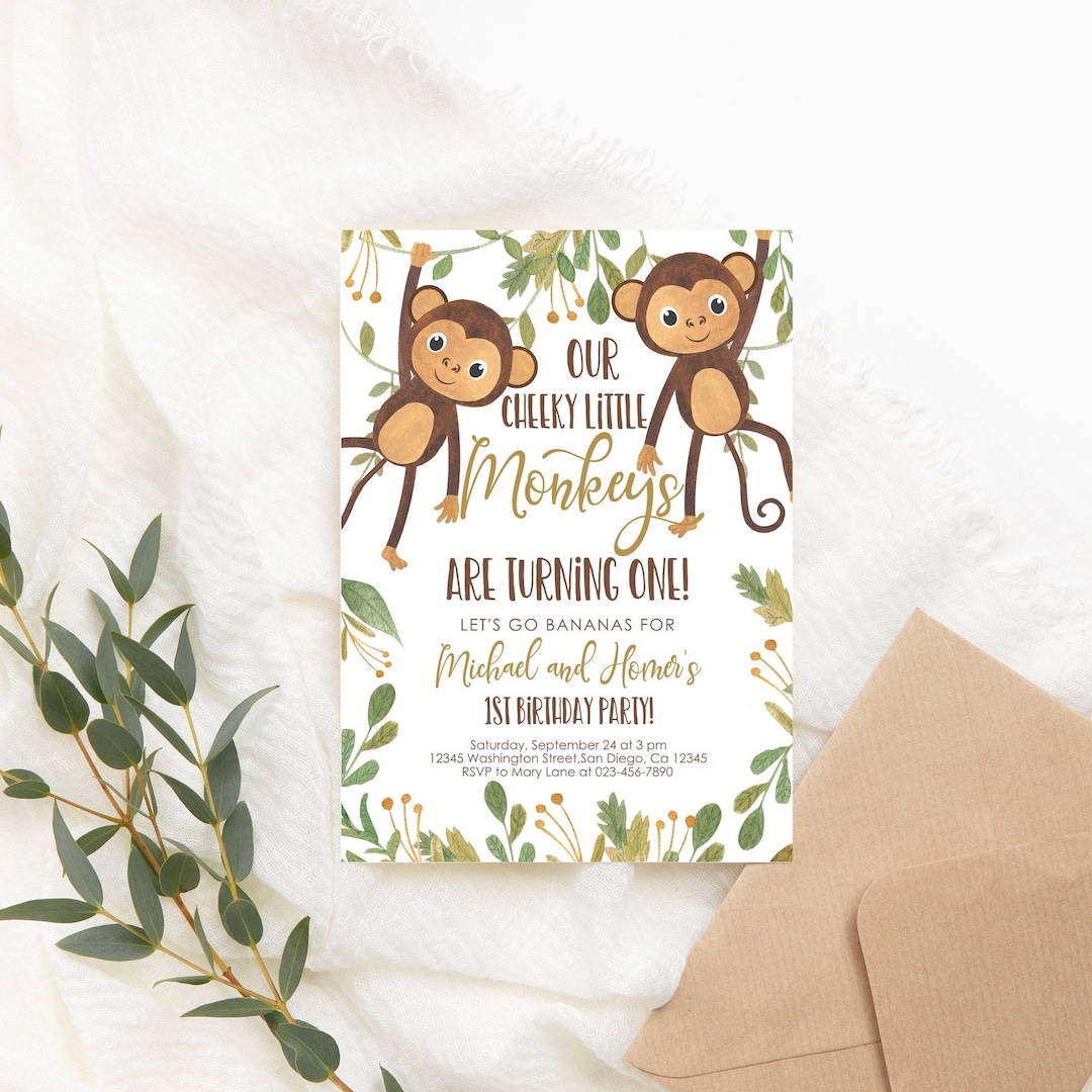 Editable Monkey Birthday Invitation Monkey Birthday Party Invitation ...