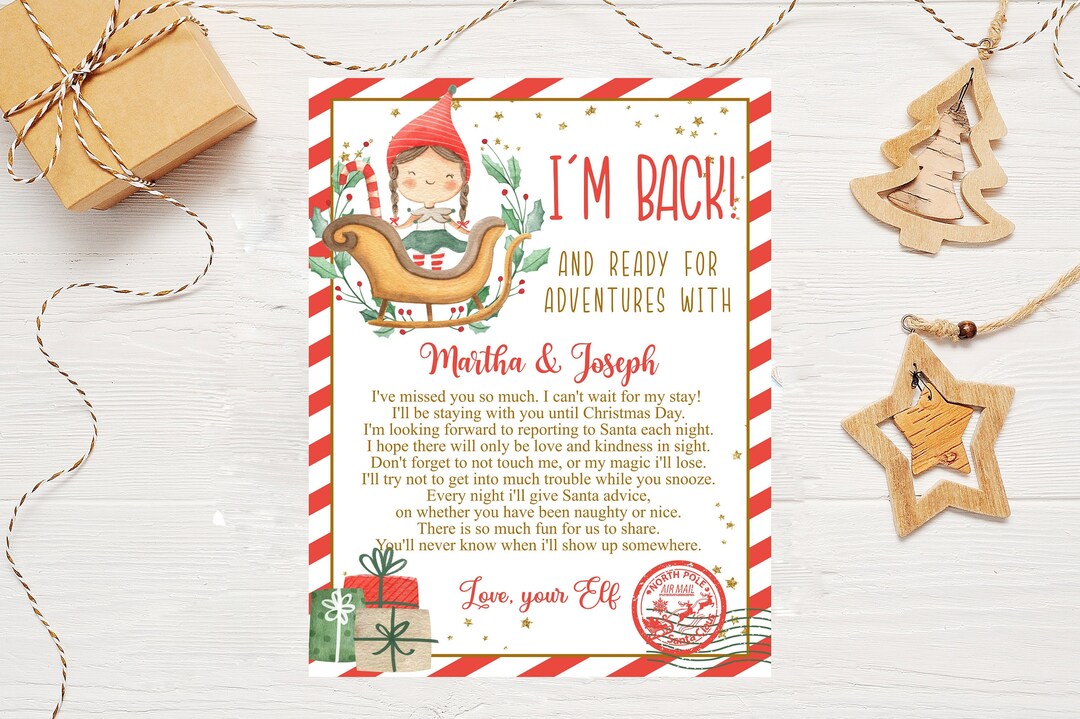 Editable Elf Arrival Letter Girl Elf Return Letter Christmas Elf I'm ...