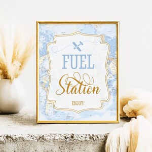 Fuel Station Sign Blue Travel Baby Shower Party Sign Table Decor Drinks ...