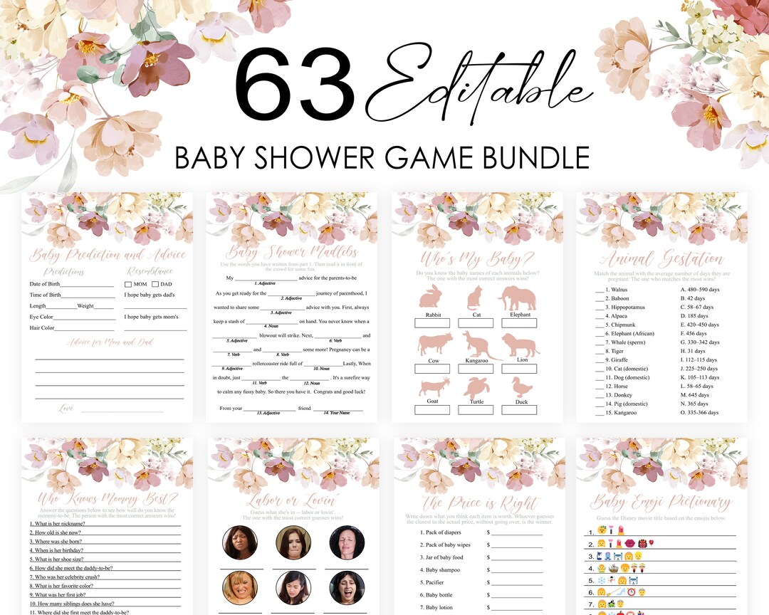 Editable Spring Flowers Baby Shower Games Bundle Pack Baby in Bloom ...