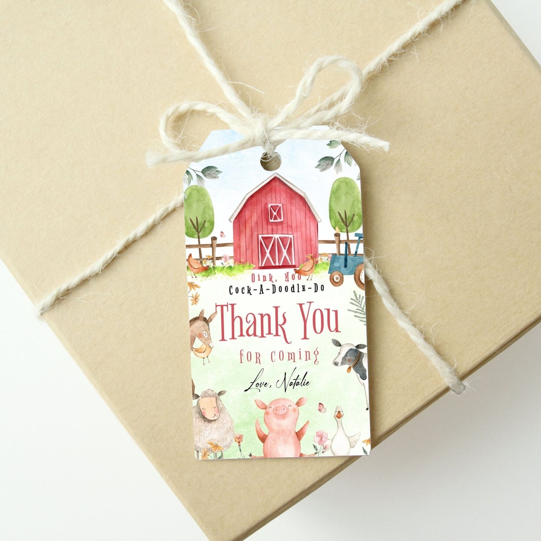 Editable Farm Thank You Tag Favor Tags Baby Shower Birthday Party Gift ...