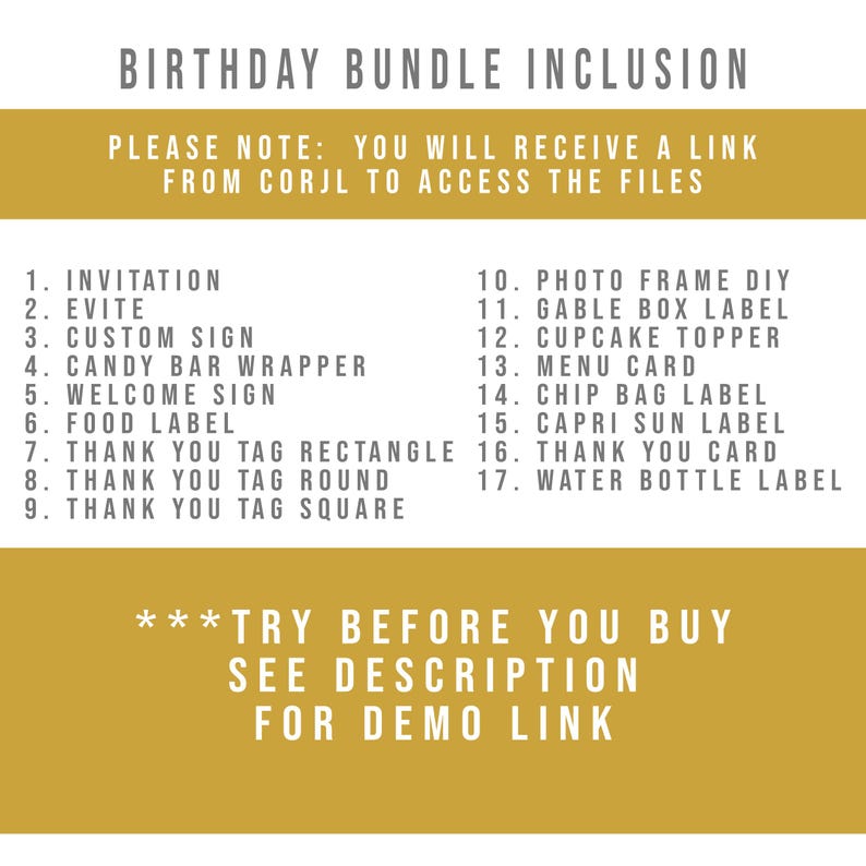 Gold Glitter Birthday Invitation Bundle: Editable Sweet 16 Party Set ...