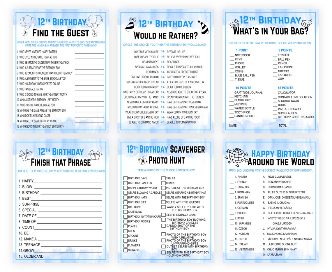 12th Birthday Party Games for Boys, Twelve Birthday Game , Birthday ...