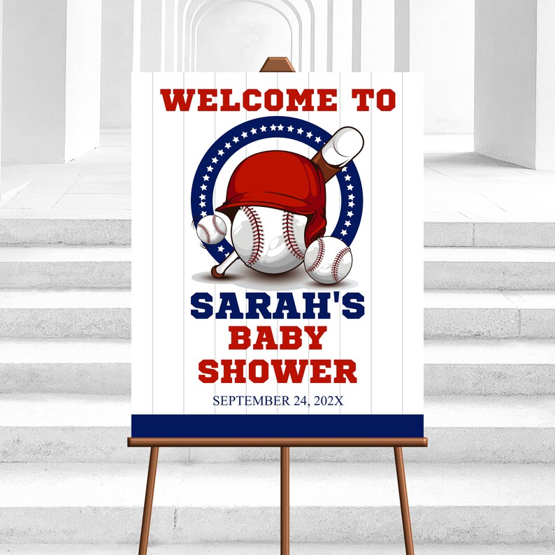 Editable Baseball Welcome Sign Baby Shower Party Blue Red - Etsy
